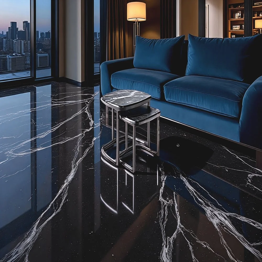 Nero Nesting Coffee Table Set – Black Marble & Metal Base - CH ...